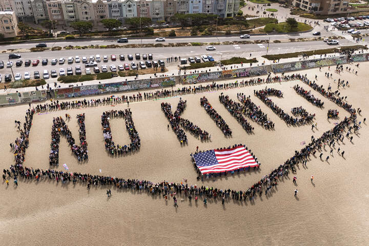 Hundreds form human banner at SF's Ocean Beach for 'No Kings' protests