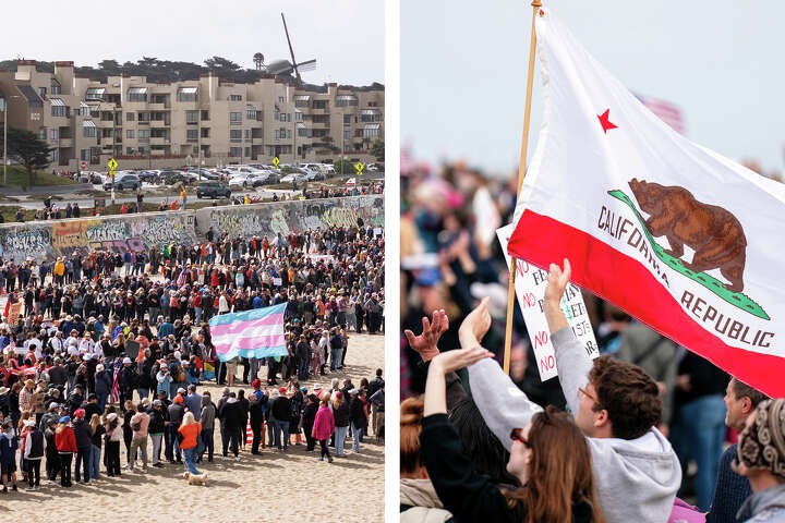 Hundreds form human banner at SF's Ocean Beach for 'No Kings' protests