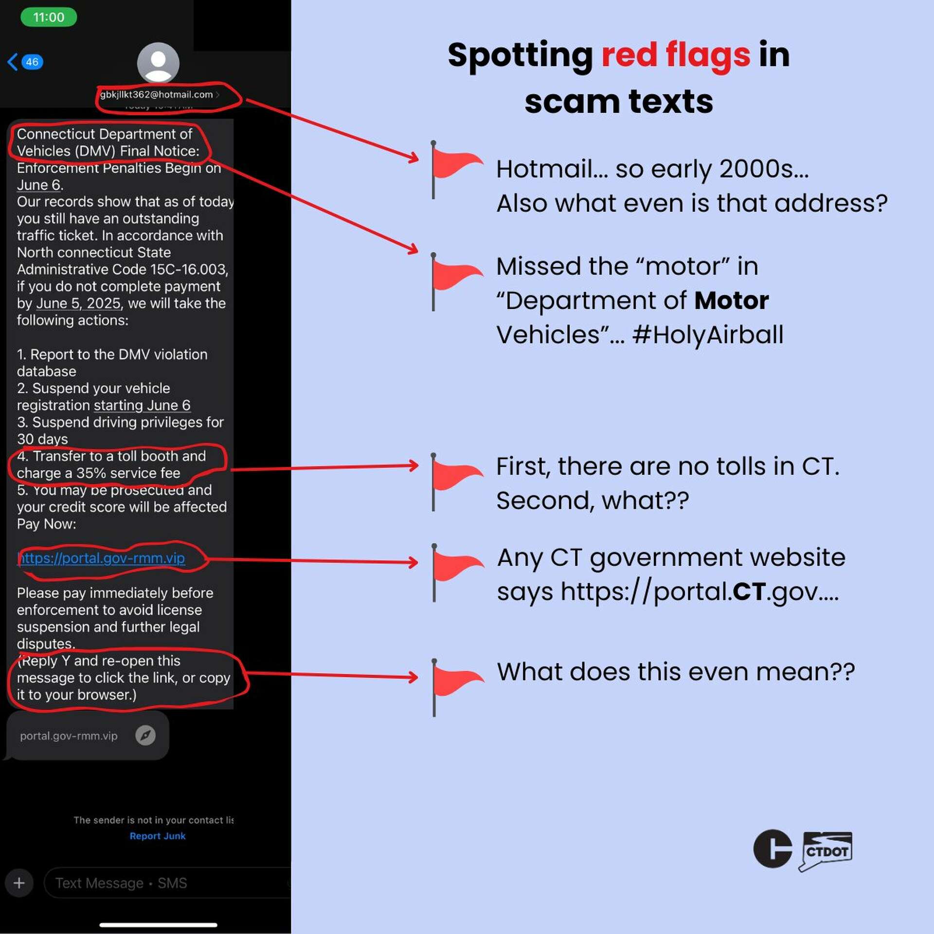CT officials remind public of red flags that may signal a scam text