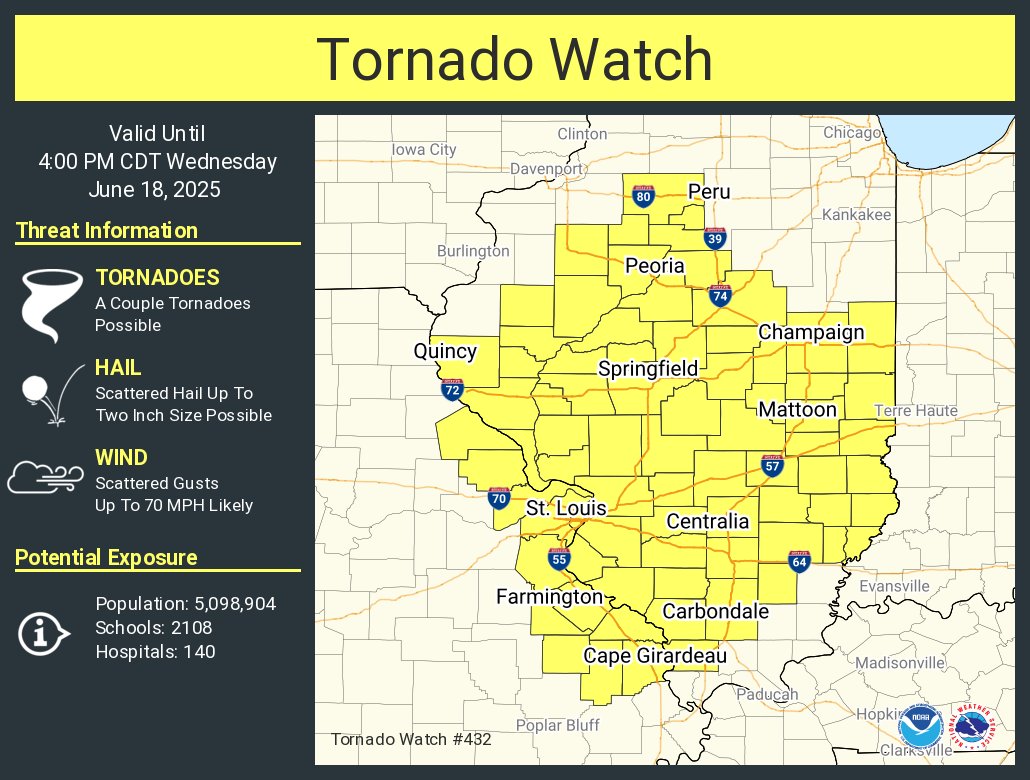 Tornado watch issued for St. Louis area, Central Illinois