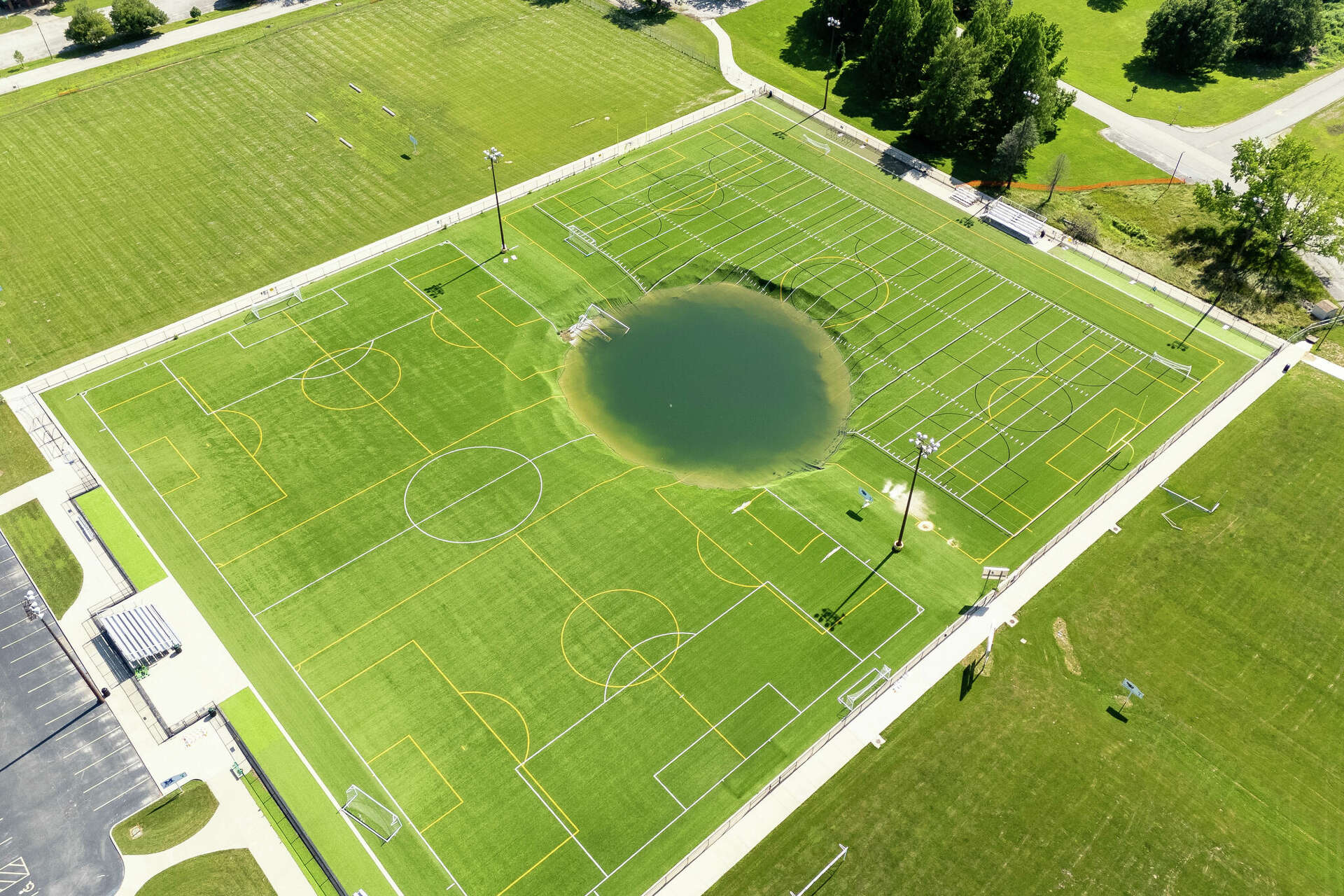 One year after Alton sinkhole: Park soccer fields remain closed
