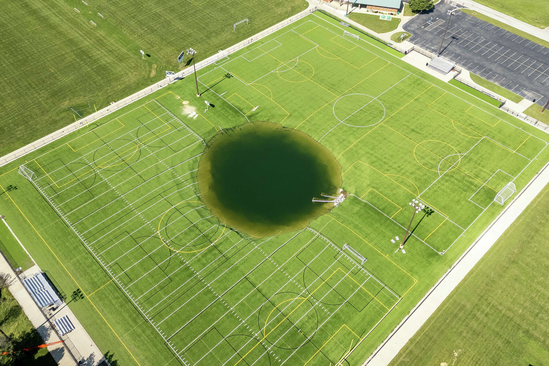One year after Alton sinkhole: Park soccer fields remain closed