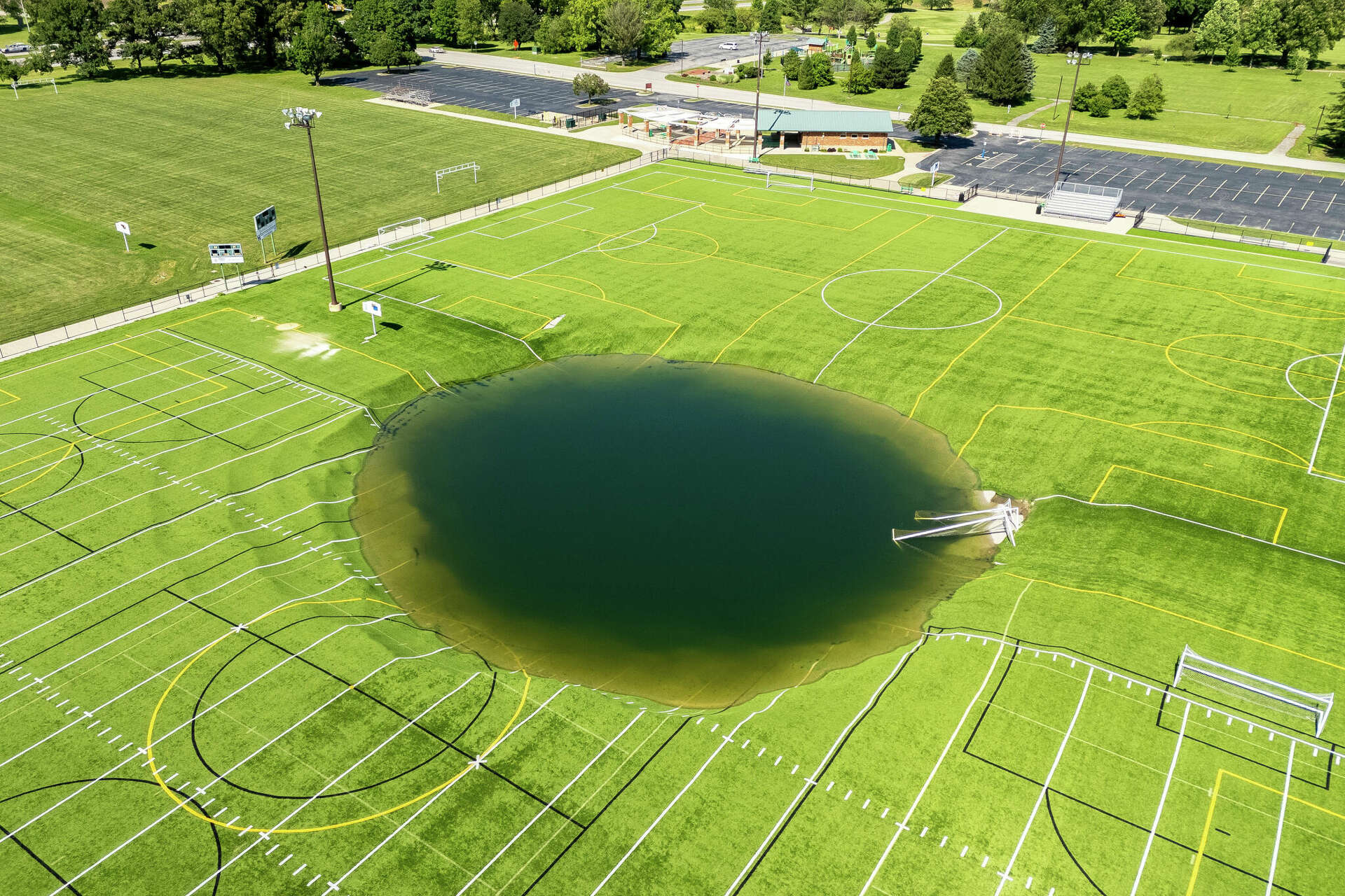 One year after Alton sinkhole: Park soccer fields remain closed
