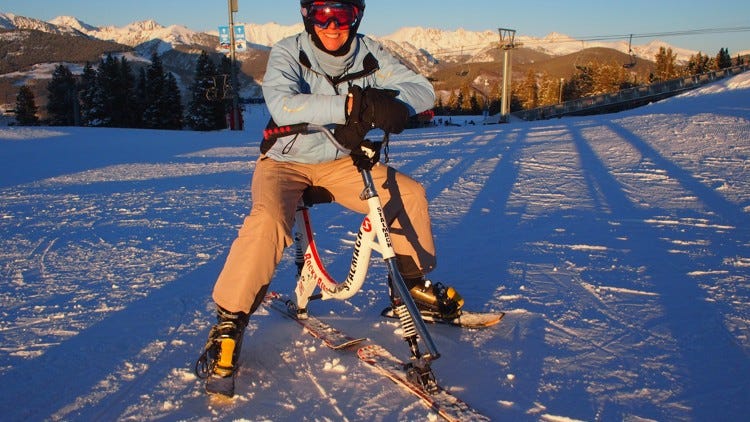 For a smooth, speedy trip down a mountain, try ski biking