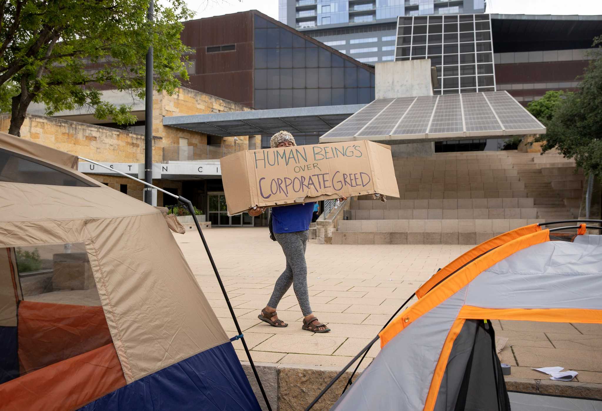 Austin homeless camping ban vote protested at city hall