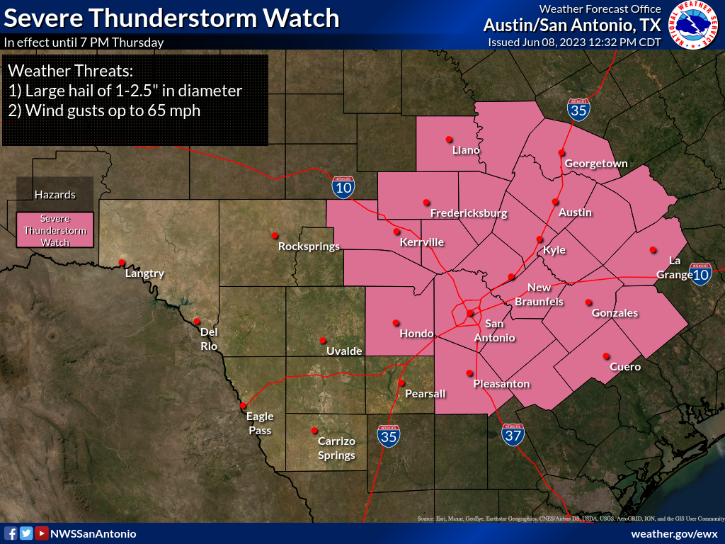 Severe thunderstorm watch issued for Austin area until 7 p.m. Thursday