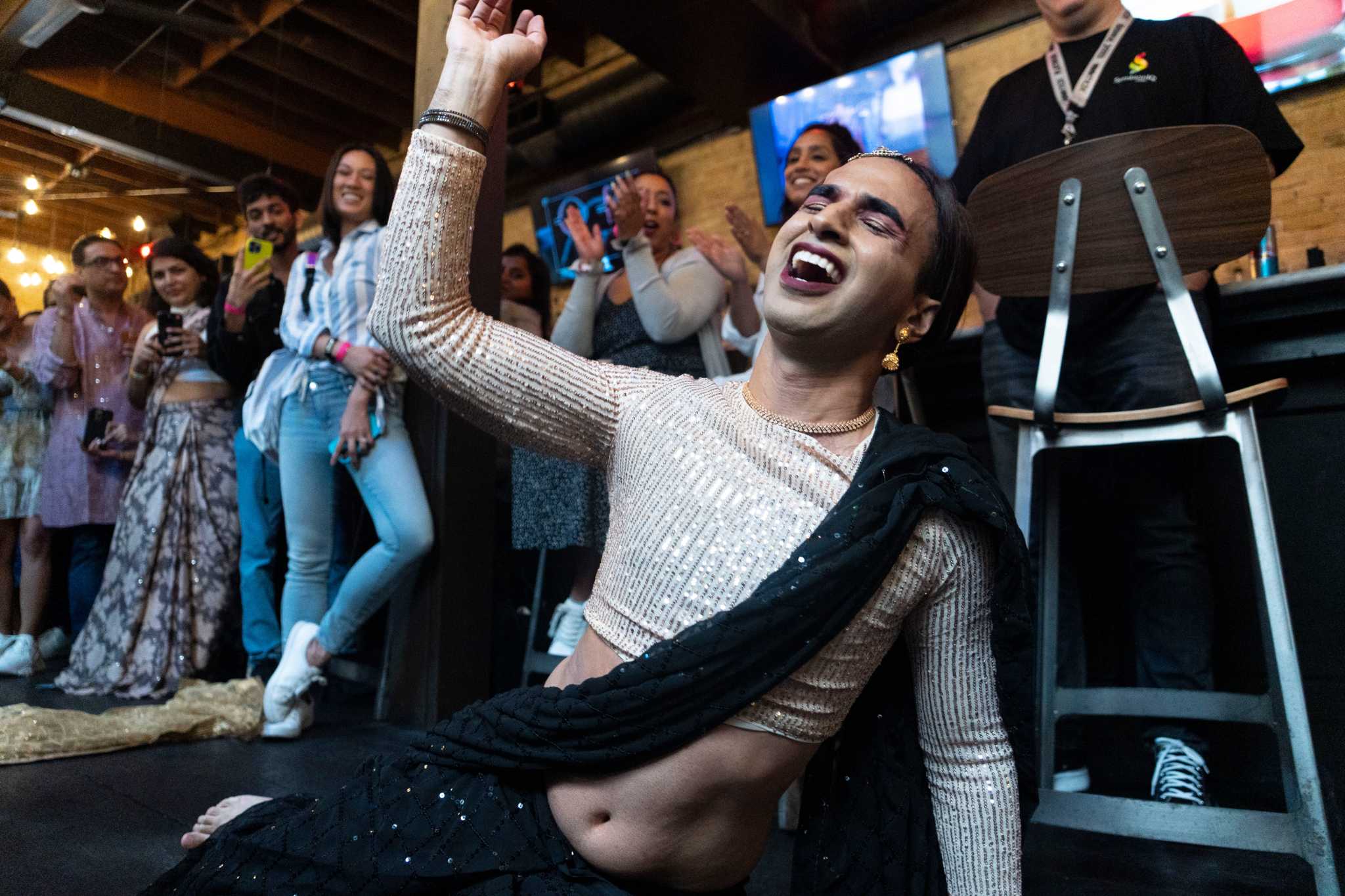 Drag queens Darshan, Jayan, and Tara Ryst perform at a Desi Drag Brunch ...