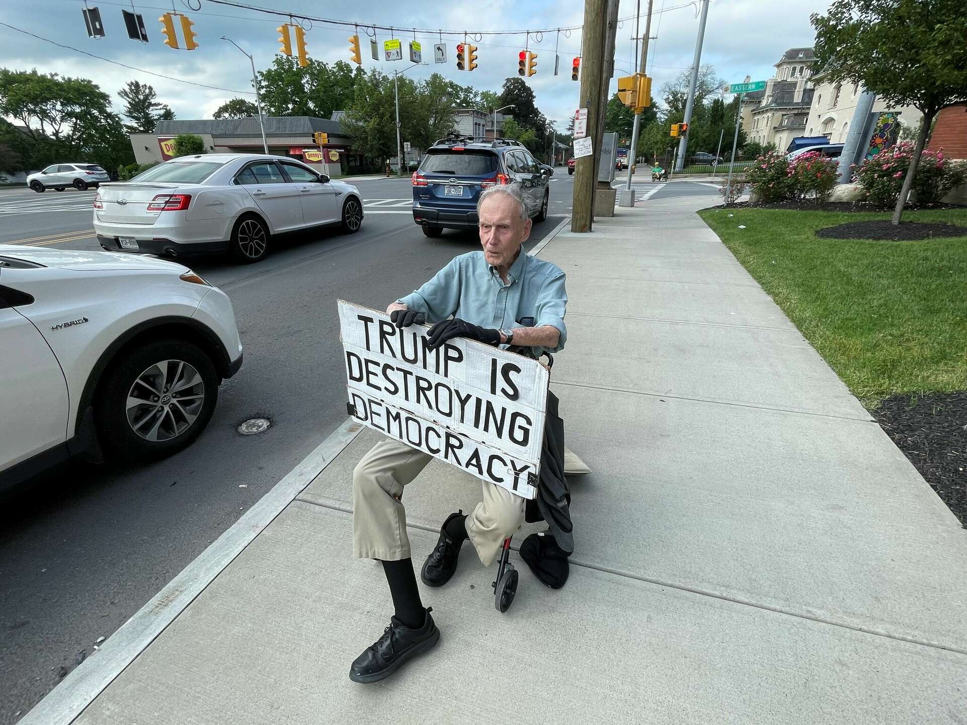 Meet Burk Ketcham, age 100, who protests Trump on Schenectady streets