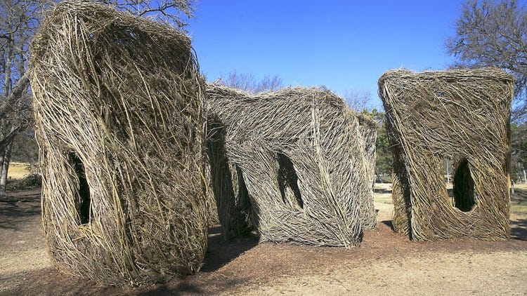 Visit an enchanted hamlet made of sticks at Pease Park
