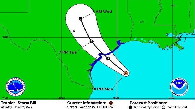 Tropical Storm Bill declared in Gulf of Mexico