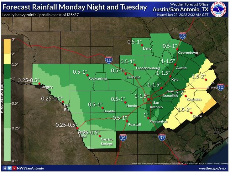 Austin's expecting its first heavy rainfall of the year on Tuesday