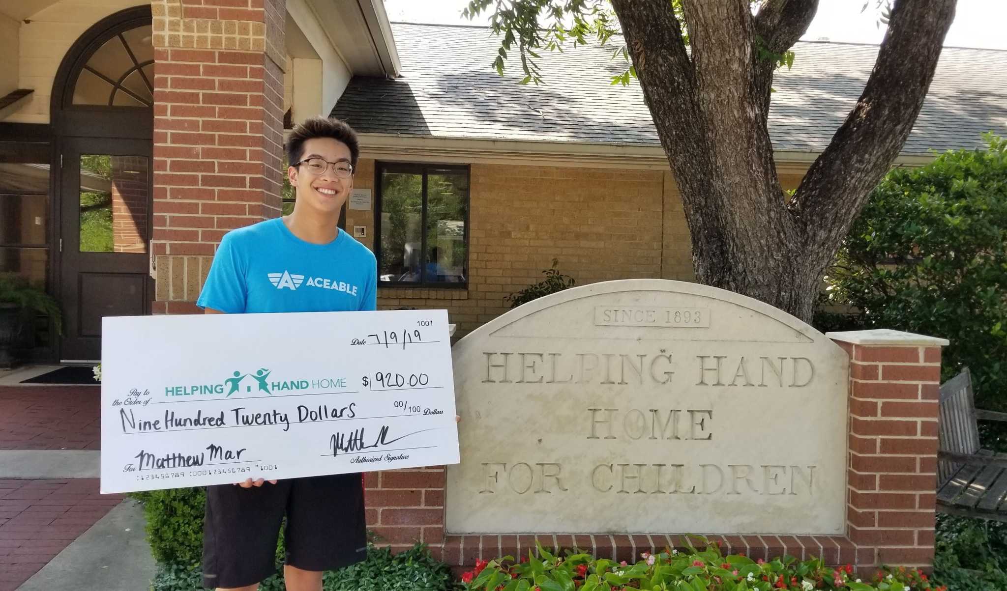 Teen donates half his summer earnings to help kids at Helping Hand Home