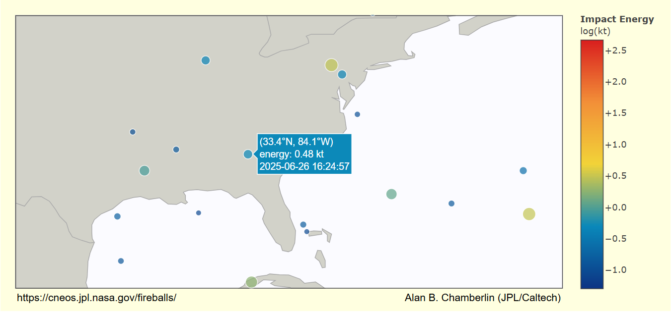 At least one fireball sighted over southern United States near Atlanta