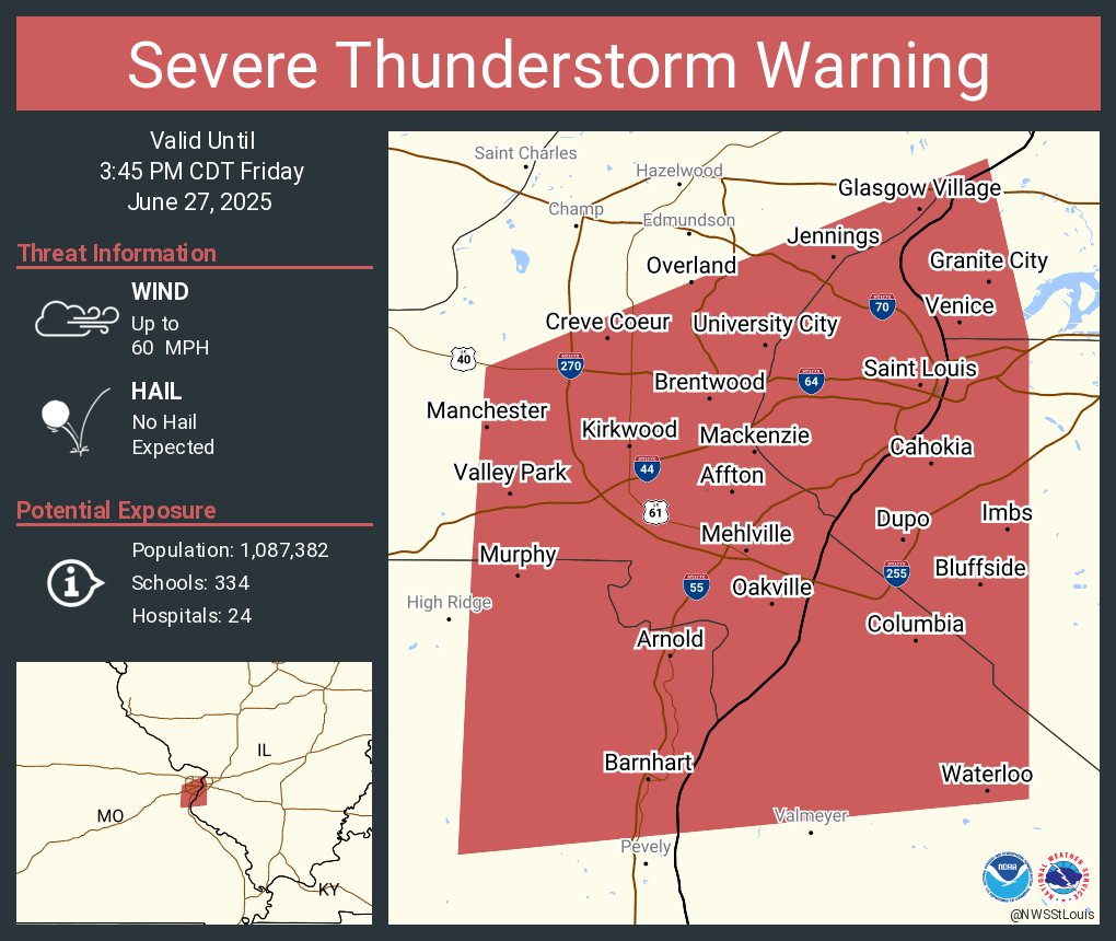 Severe thunderstorm warning issued around St. Louis