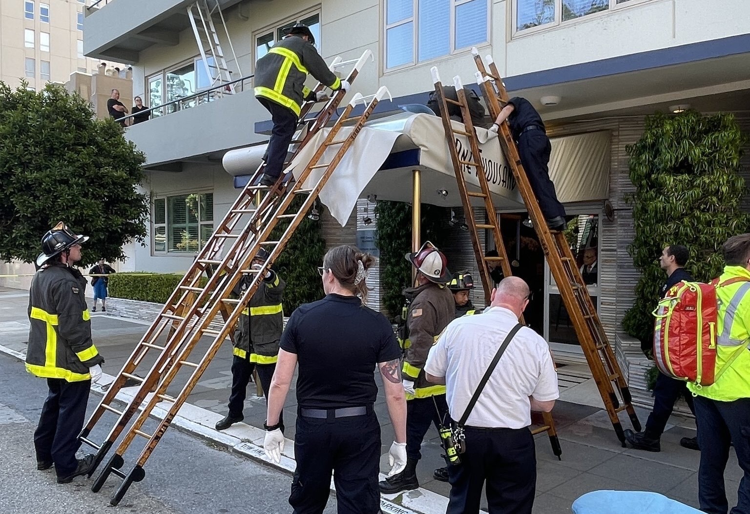 Man critical after falling from S.F. building onto awning