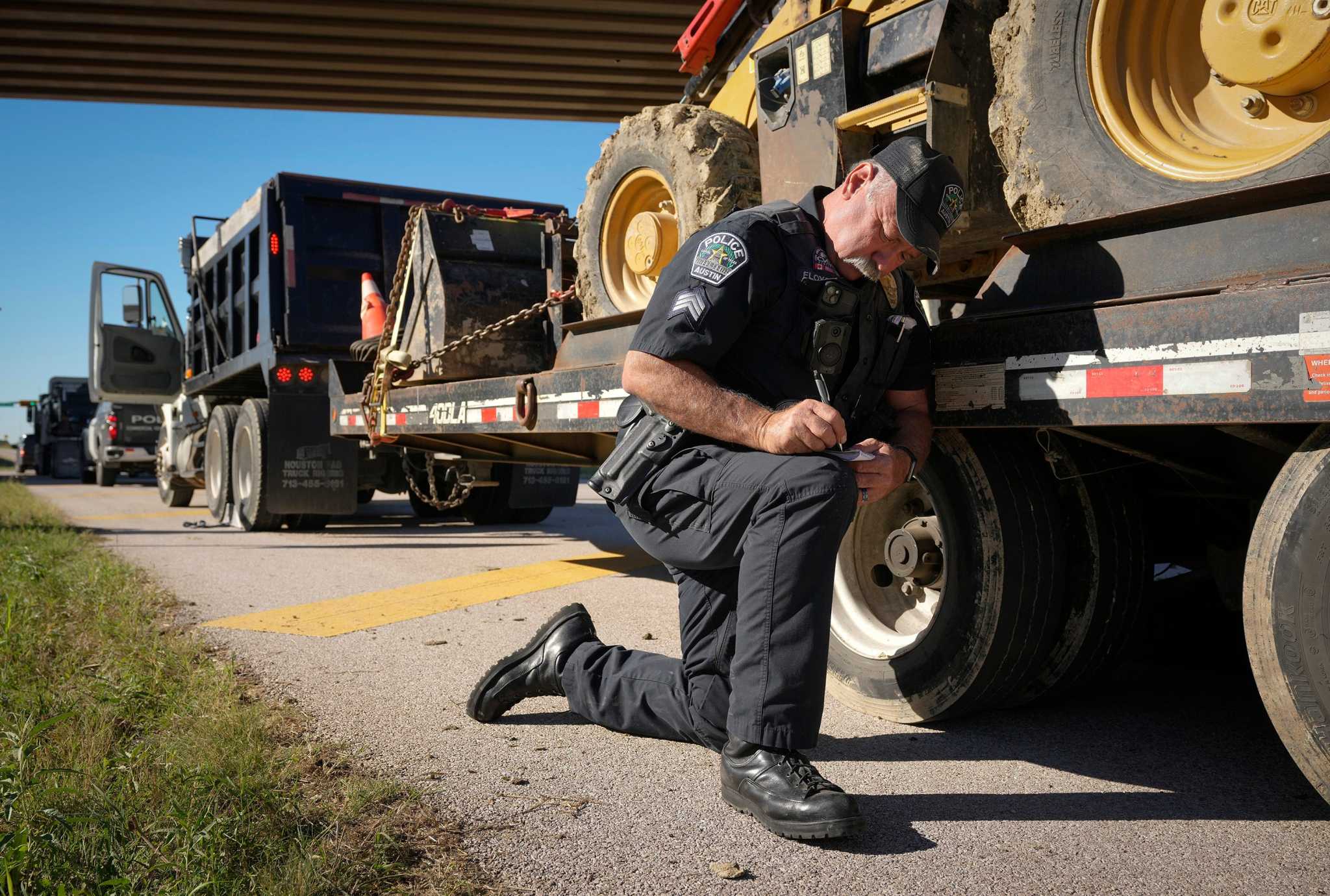 Austin Police Commercial Vehicle Enforcement unit inspects trucks