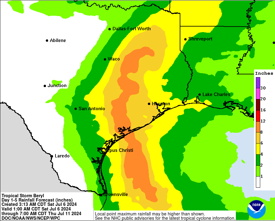 How much rain will Hurricane Beryl bring to Texas? See weekend forecast