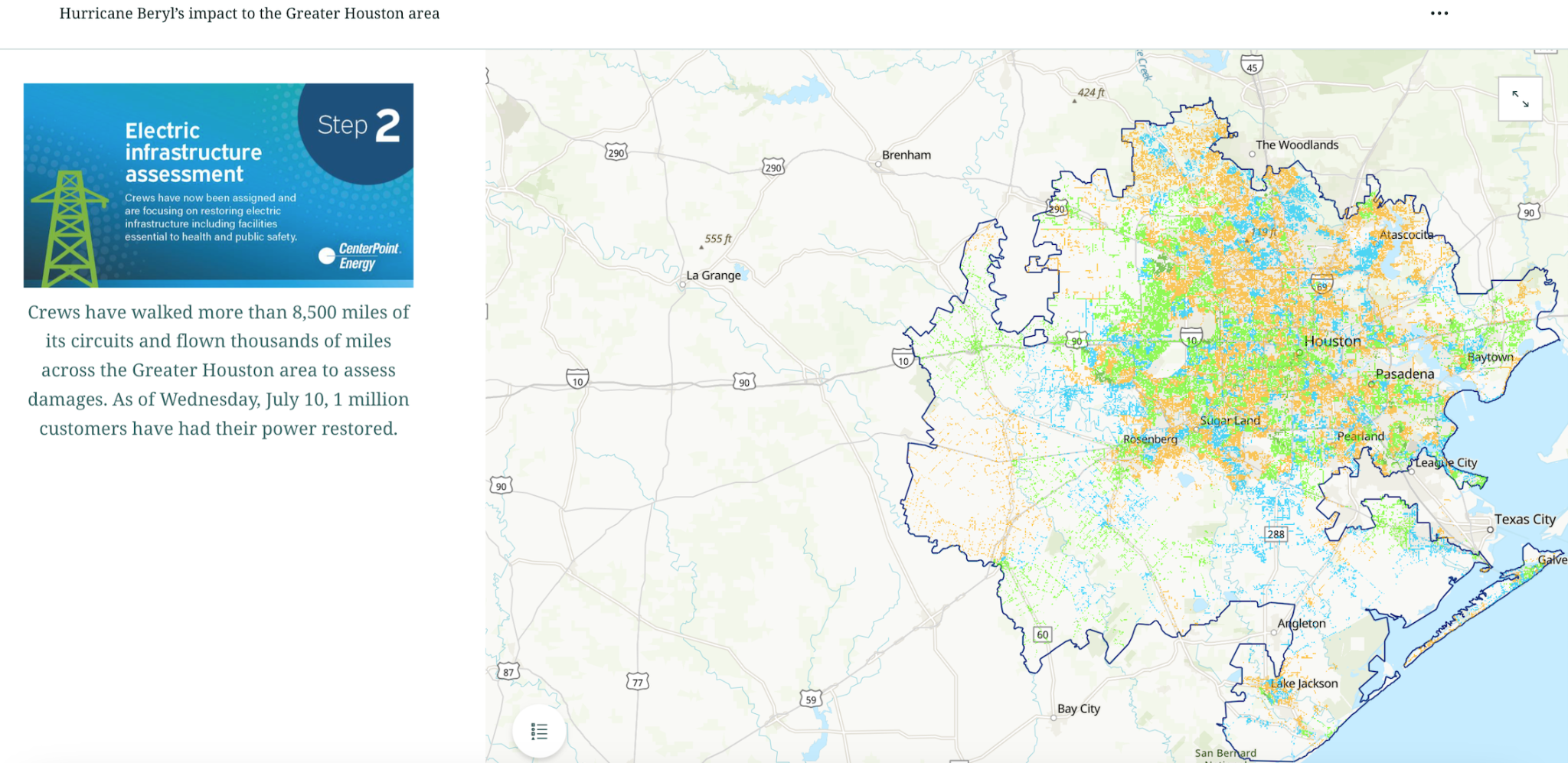 When will CenterPoint restore power? Search by address in new map