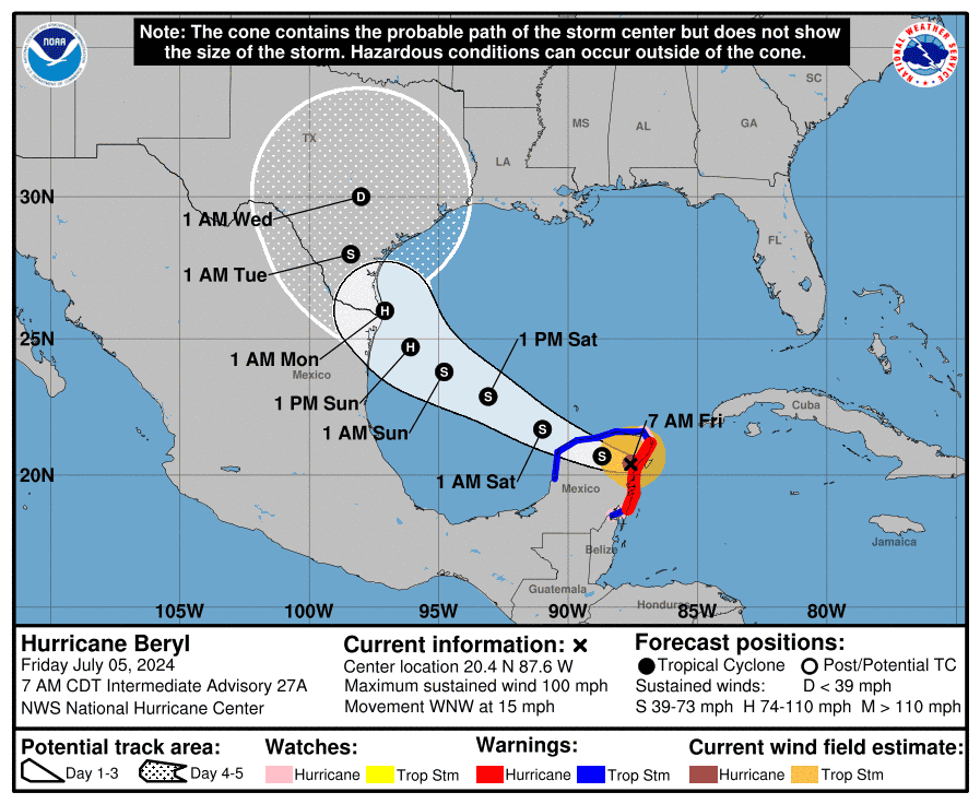 Hurricane Beryl tracker: Maps show projected path in Gulf of Mexico
