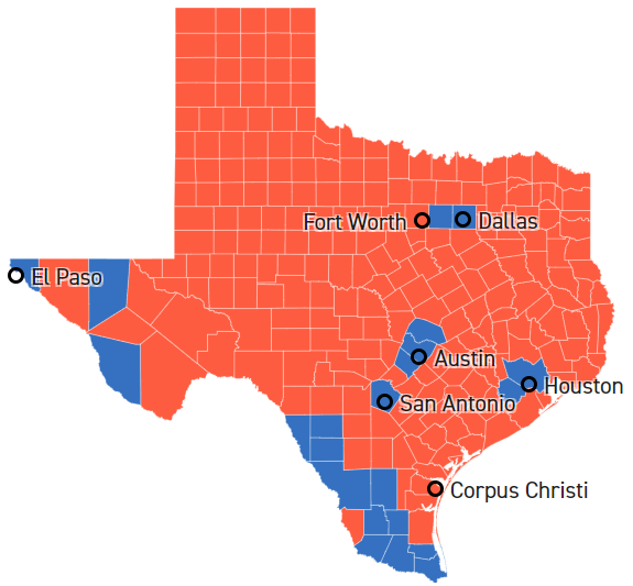 A look back at 2020, 2016 US election results by Texas county