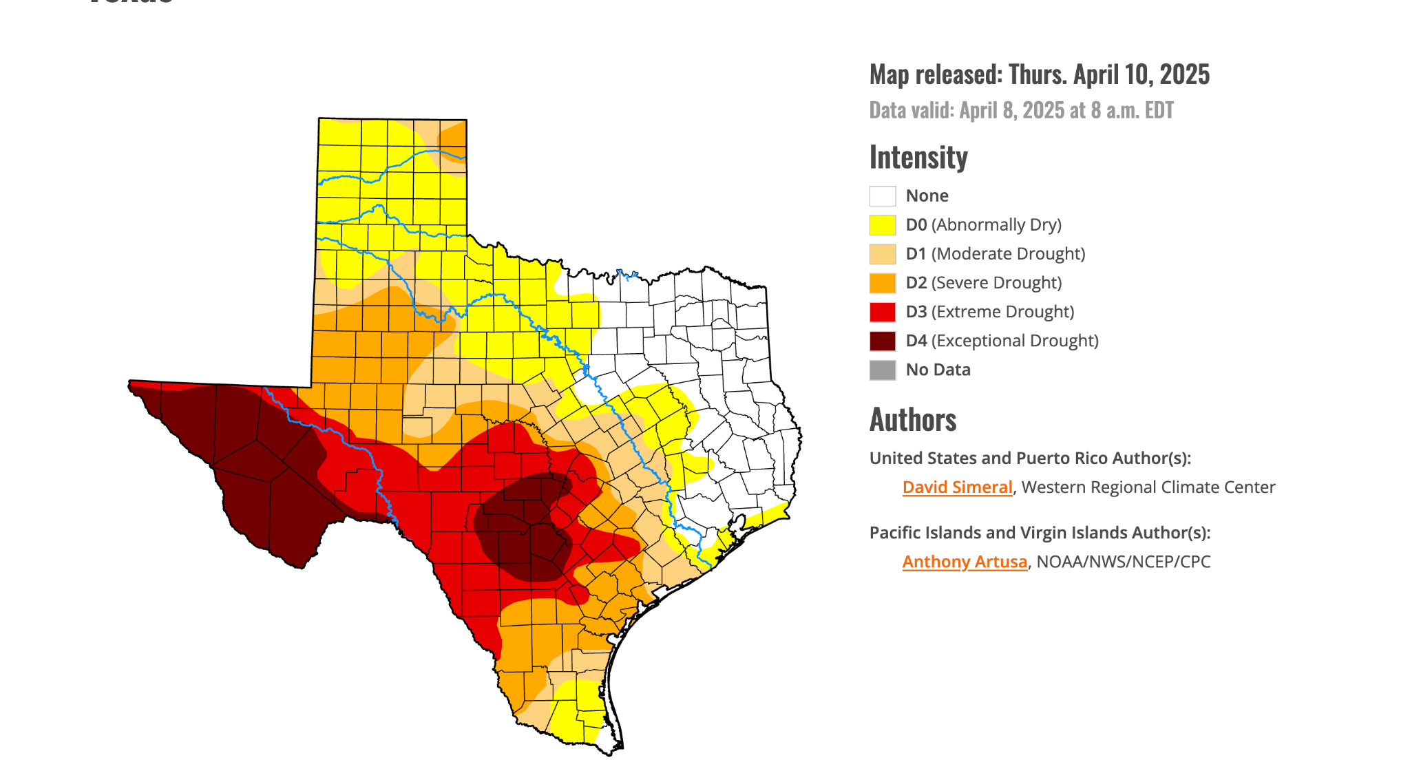 82% of Texas is in drought. See US drought monitor map