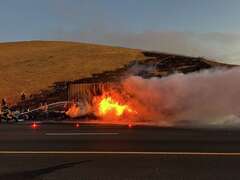 Big rig fire shuts down westbound I-580 at Altamont Pass