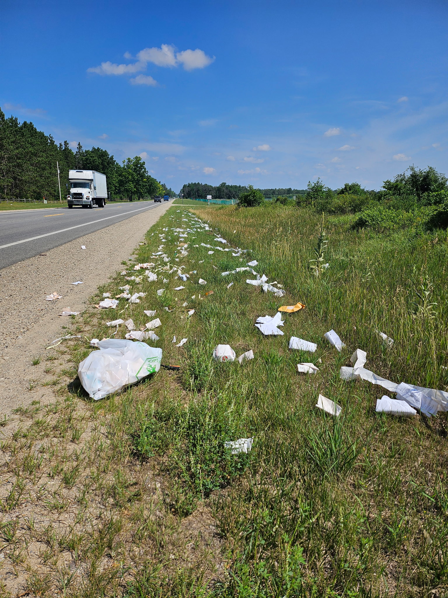 Baldwin, Michigan women clean mess after garbage truck loses load