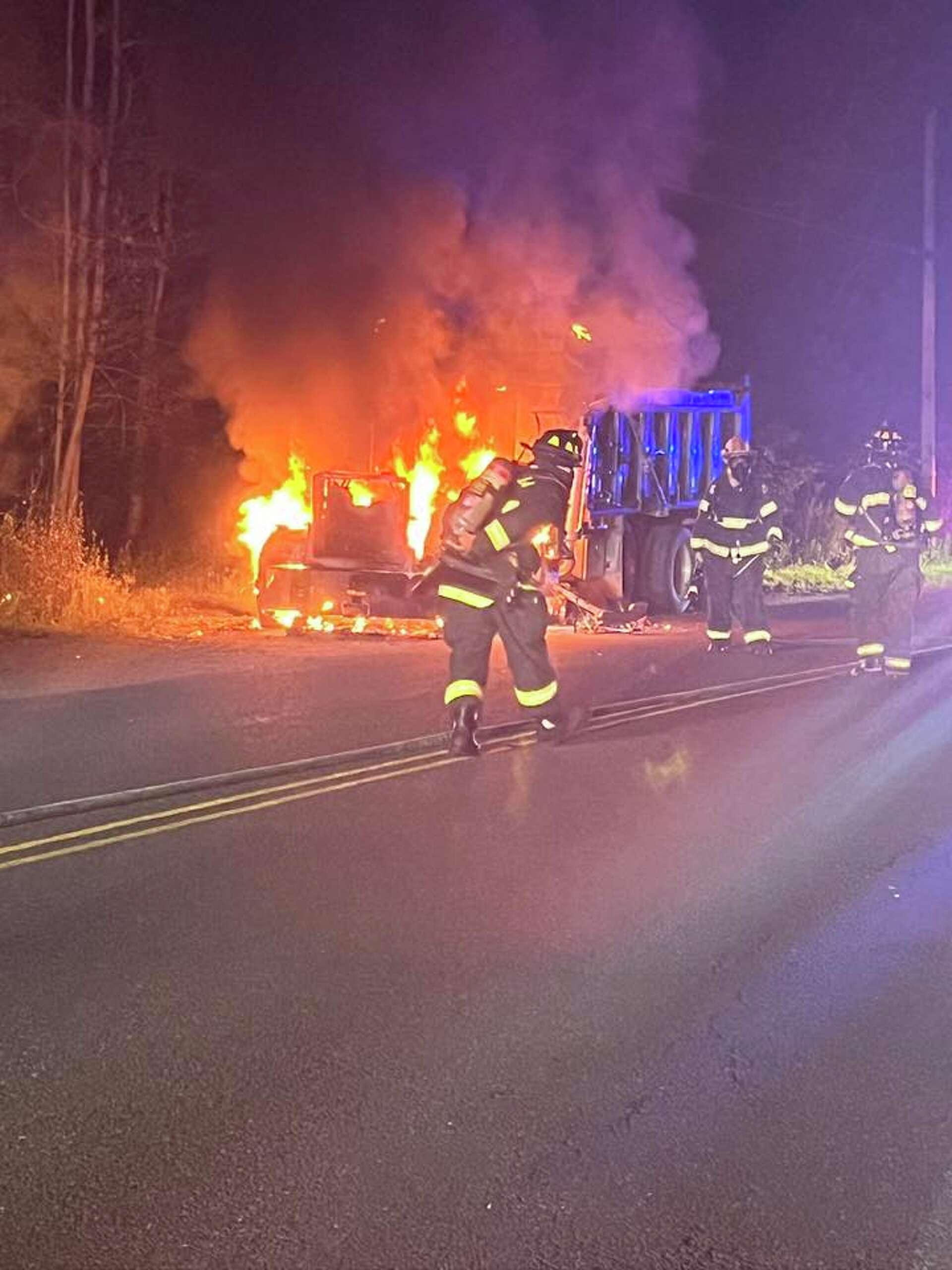 Dump truck found in Ansonia without driver and on fire, officials say