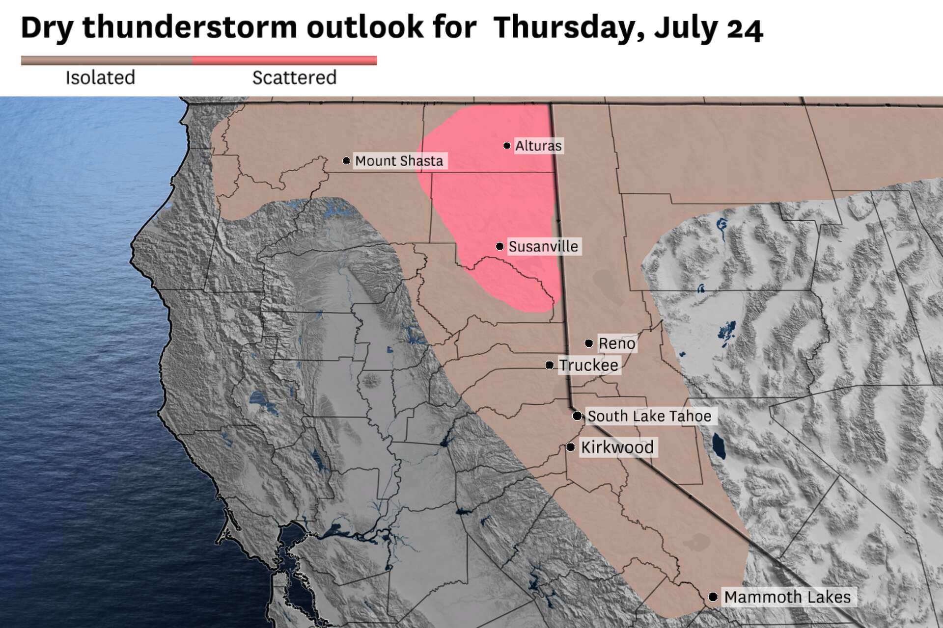 Dry thunderstorm forecast in California prompts fire weather warning