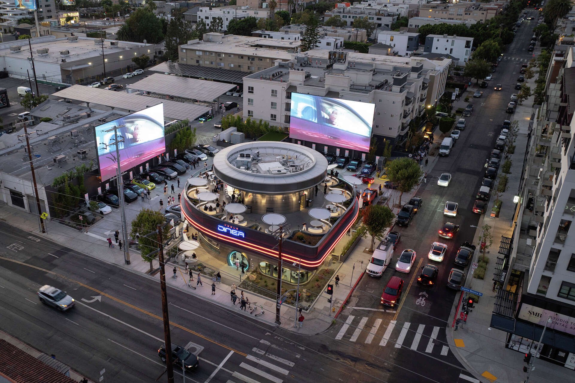At LA's new Tesla Diner, inflatable Elon Musk hands out Nazi salutes