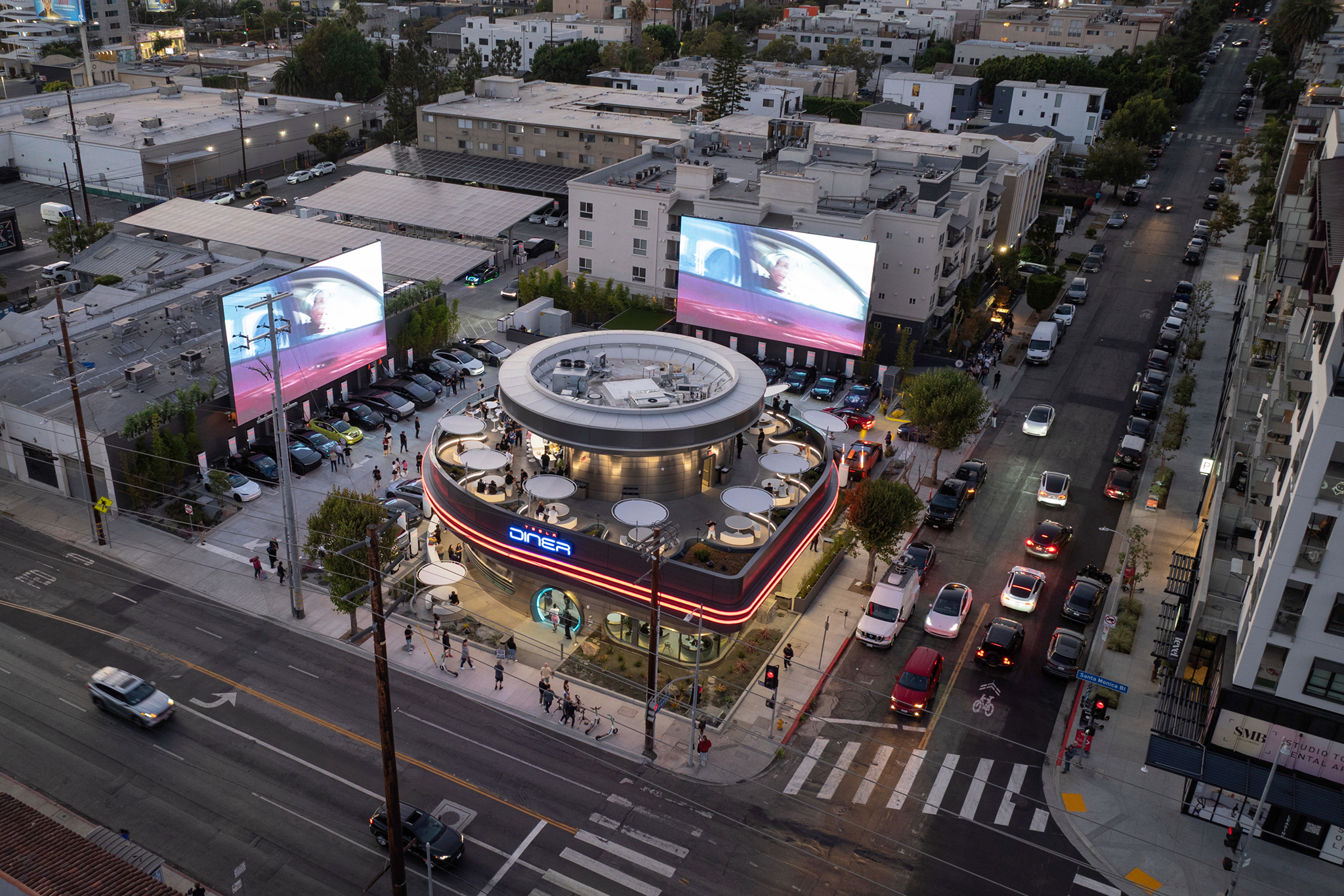 At LA's new Tesla Diner, inflatable Elon Musk hands out Nazi salutes