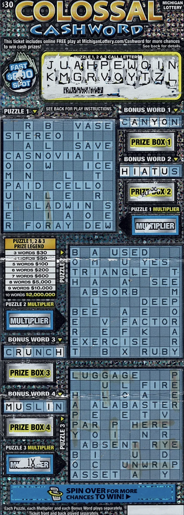 Oakland County man wins $2 million Colossal Cashword lottery prize