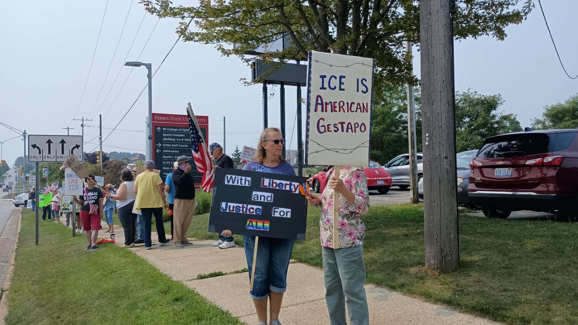 Protesters rally against Trump policies and ICE actions in Big Rapids
