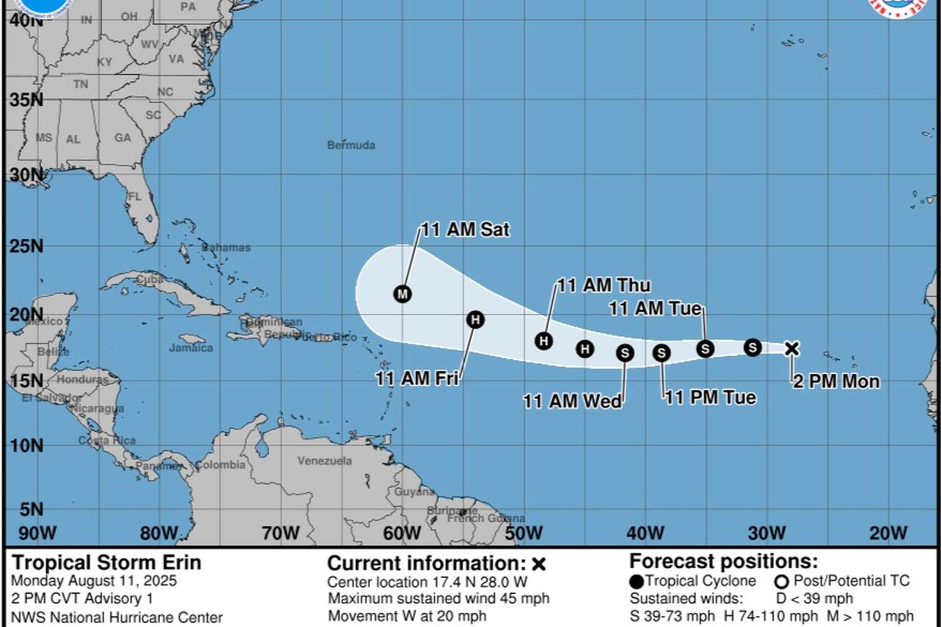 Tropical Storm Erin has formed in the Atlantic. Where is it headed?