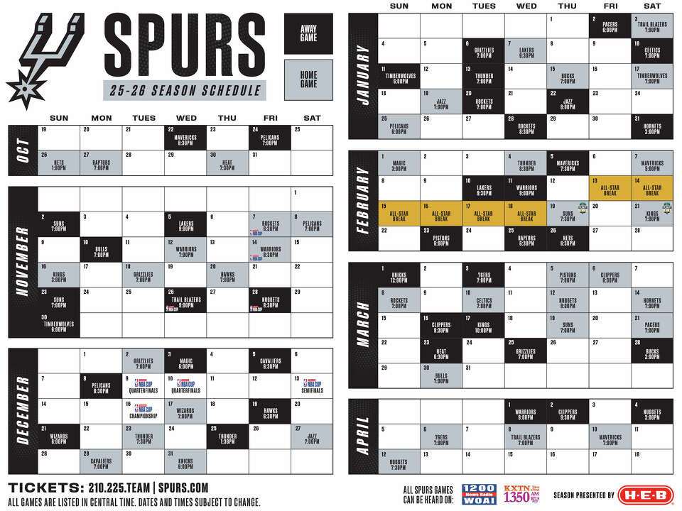 Circle these dates on the San Antonio Spurs' 2025-26 schedule