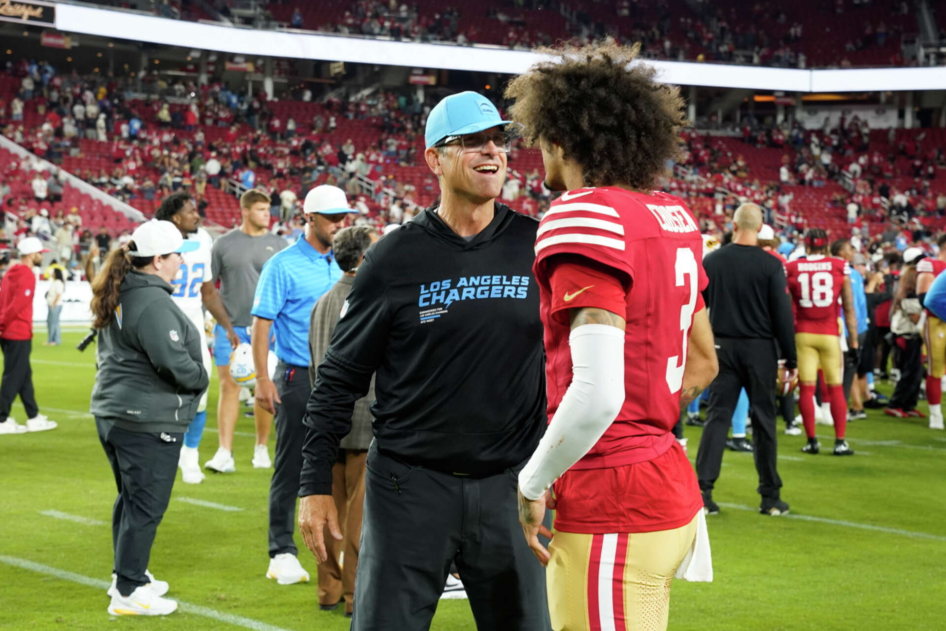 Former 49ers coach Harbaugh sees sunny side of Levi’s with Chargers