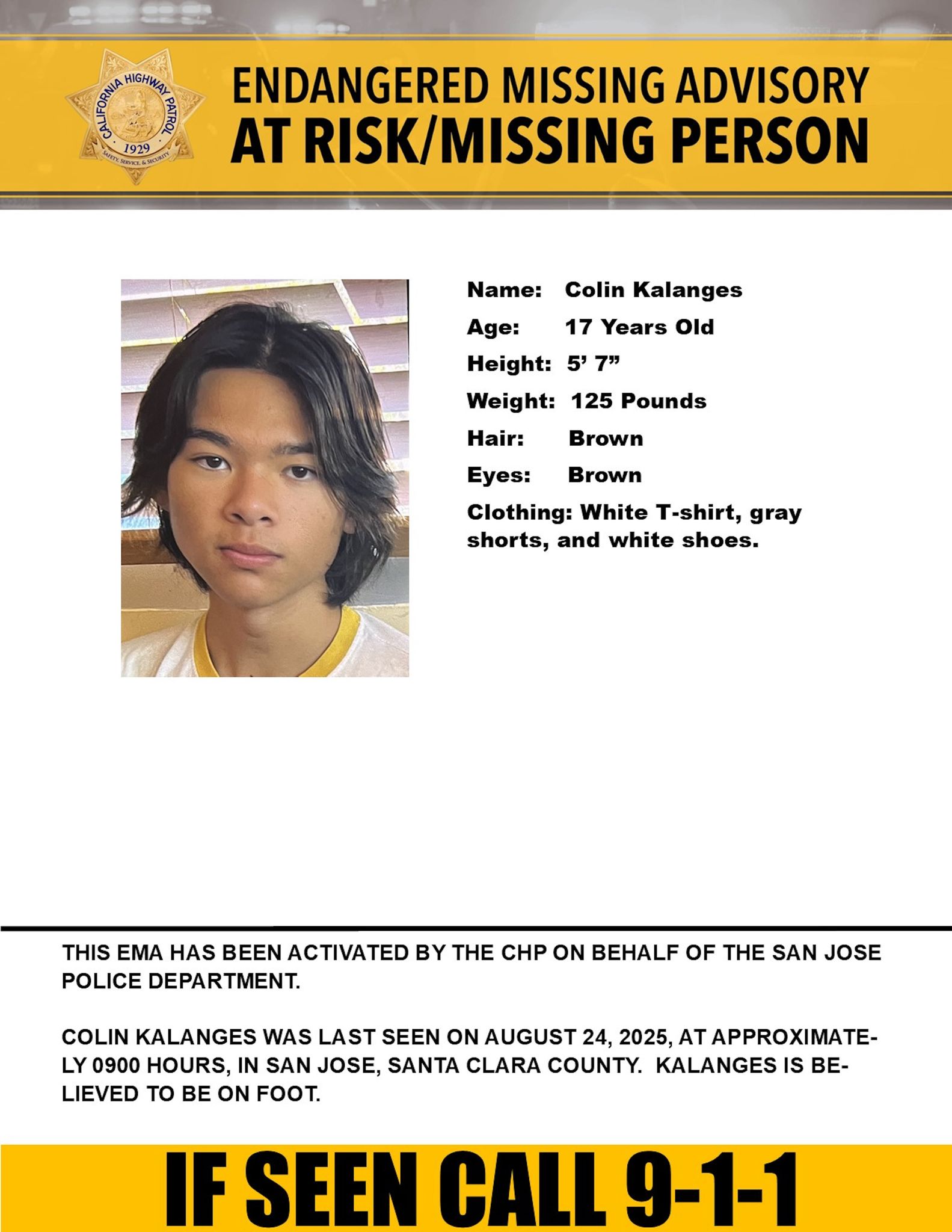 SJ: Update: At-Risk Missing 17-Year-Old Boy Located