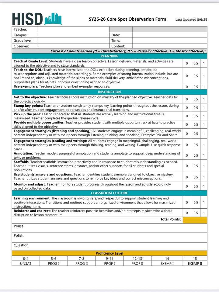 HISD collects feedback on new evaluation form for September training