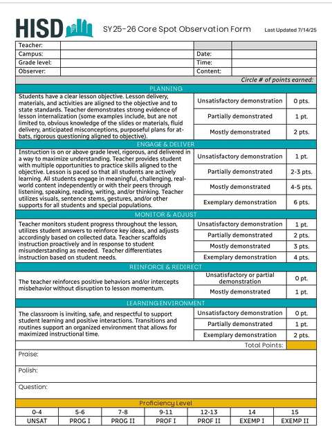 HISD collects feedback on new evaluation form for September training