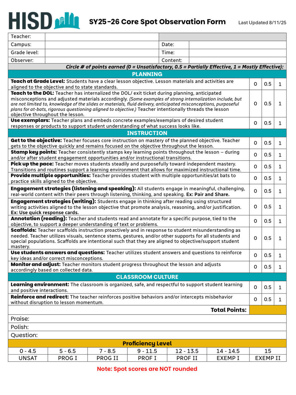 HISD collects feedback on new evaluation form for September training