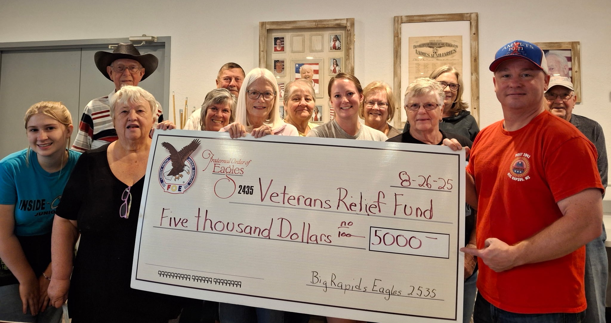 Big Rapids Michigan Eagles donate $5,000 to Veterans Relief Fund