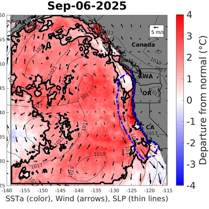 Vast Pacific marine heat wave bringing humid weather to California