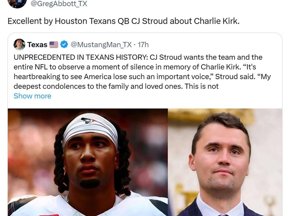 Charlie Kirk: Gov. Greg Abbott reposts fake Texans' C.J. Stroud quote