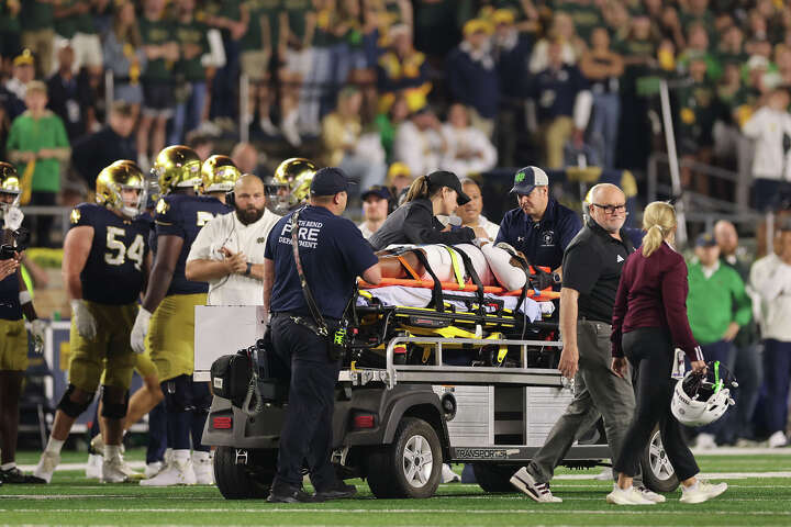 Texas A&M vs Notre Dame football: Bryce Anderson carted off the field