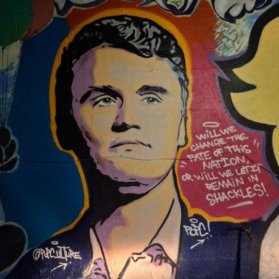 Texas Charlie Kirk mural graffitied over with his own words