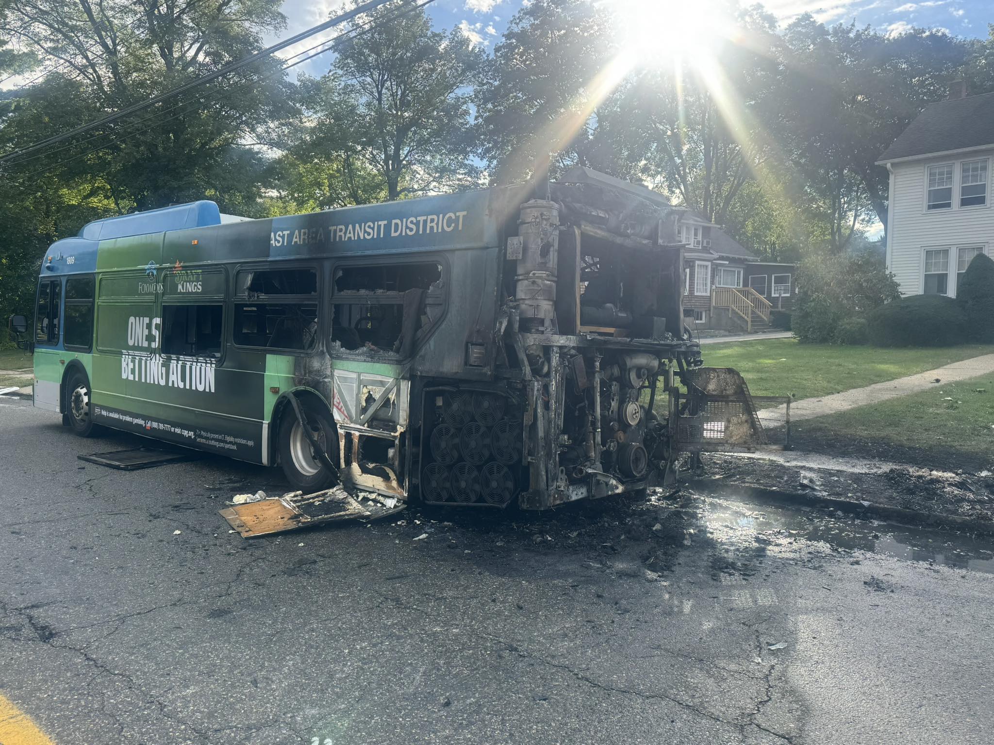 Crews respond to commuter bus fire in Norwich, officials say