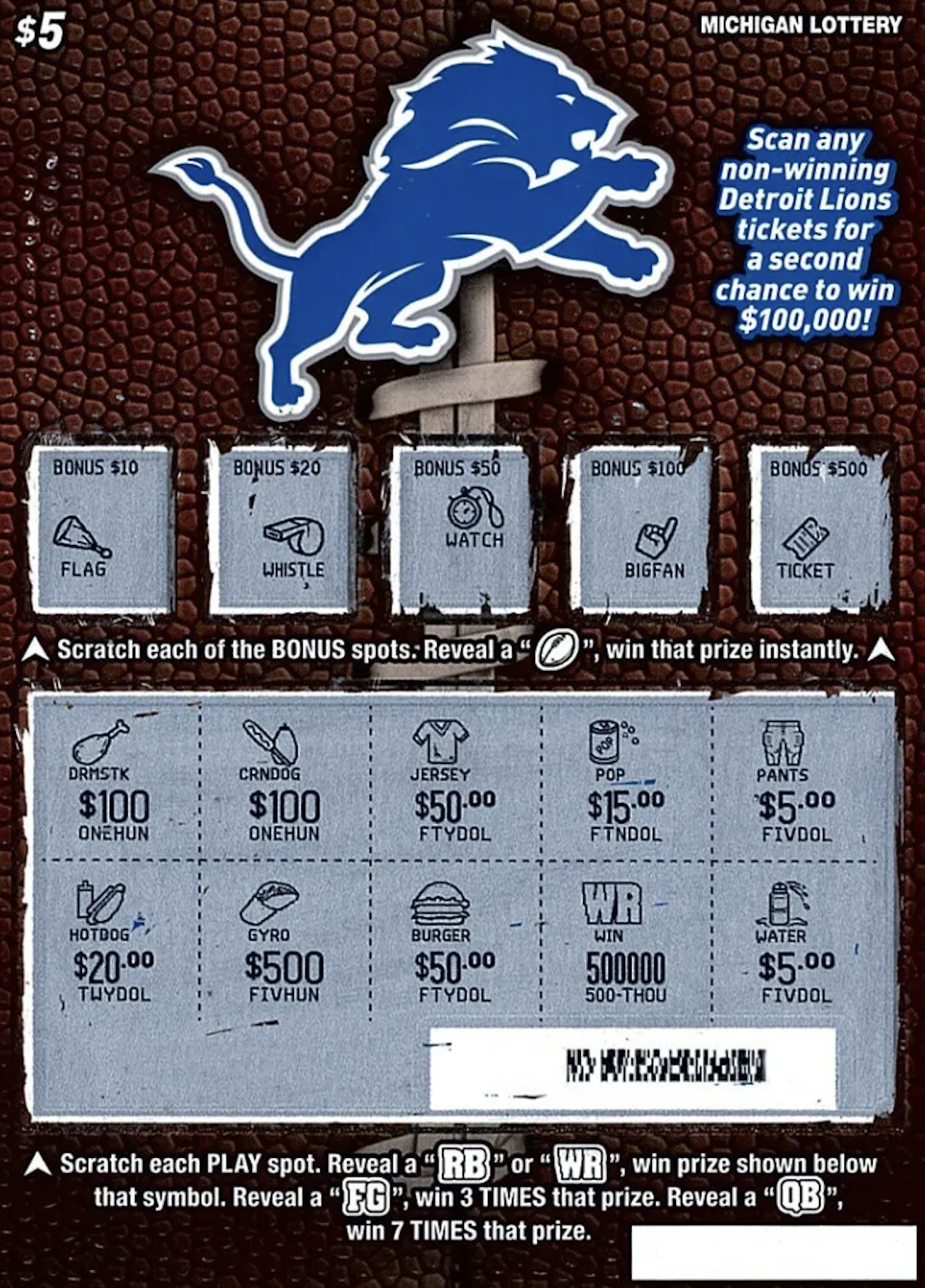 Michigan Lottery Detroit Lions ticket wins $500K top prize