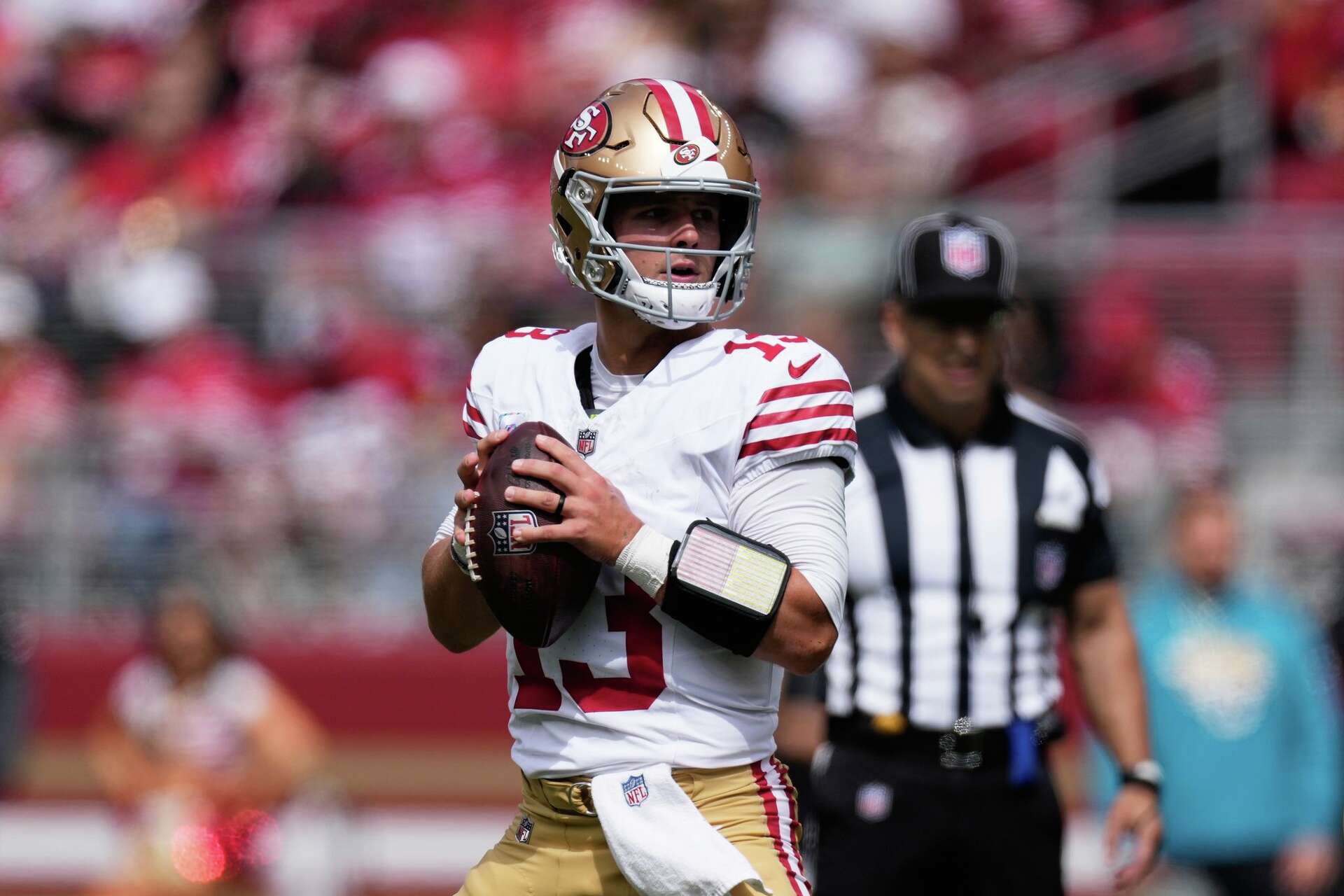 49ers QB Brock Purdy’s injured toe sore, status for Rams game unknown