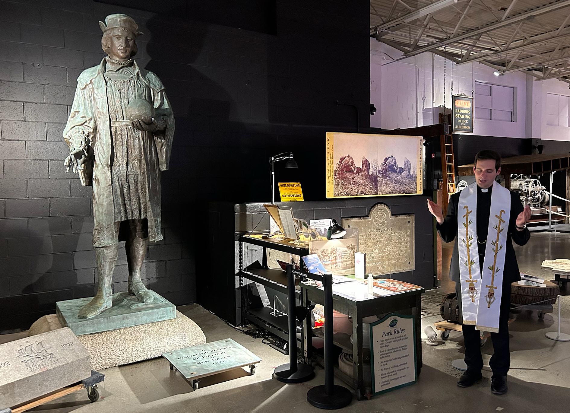 Columbus statue spends federal holiday in Lost in New Haven Museum