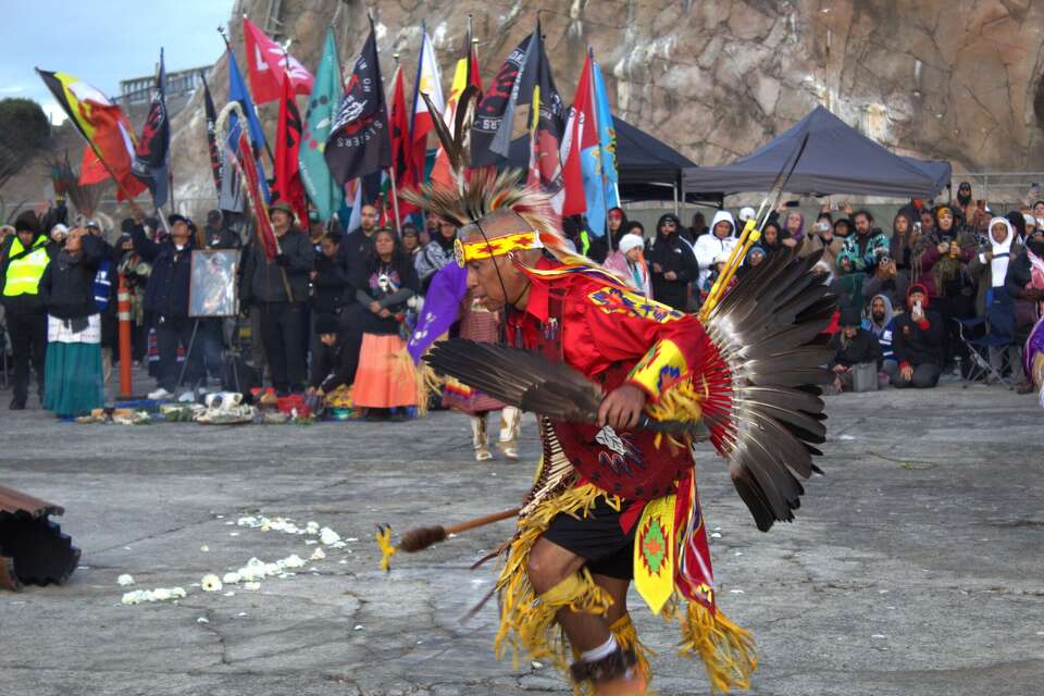 Native Americans gather on S.F.'s Alcatraz Island with clear message